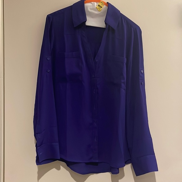 Express | Tops | Purple Blouse With Longer Back And Cuffable Sleeves ...